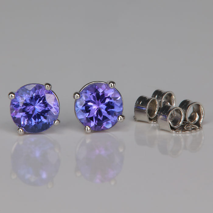 14K White Gold Round Brilliant Tanzanite Studs 1.07 Carats - Tanzanite ...
