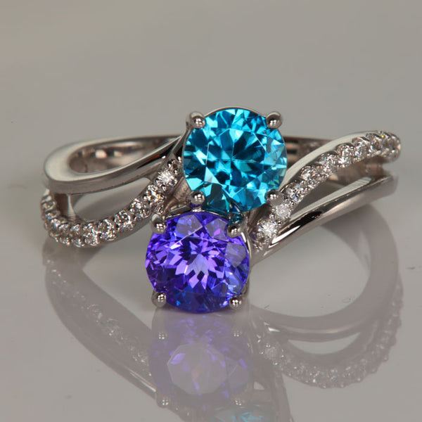 Tanzanite & Blue Zircon Ring in 14k White Gold with Diamond Accents ...
