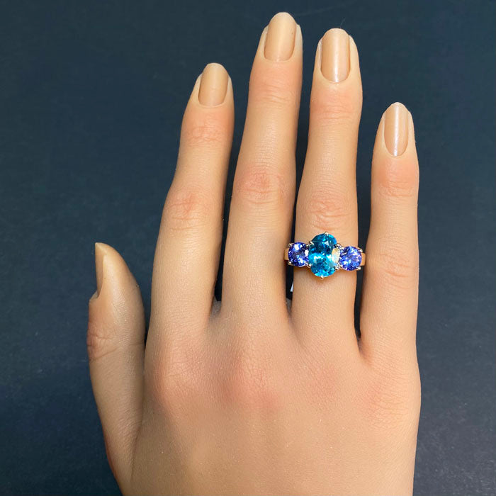 14K Yellow Gold Blue Zircon and Tanzanite Ring 4.77 Carats - Tanzanite ...