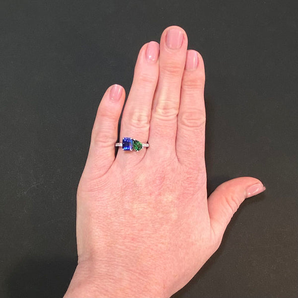 14K White Gold Tanzanite and Tsavorite Garnet Ring 1.86cts - Tanzanite ...