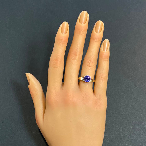 14K Yellow Gold Round Brilliant Tanzanite Solitaire Ring 2.19 Carats ...