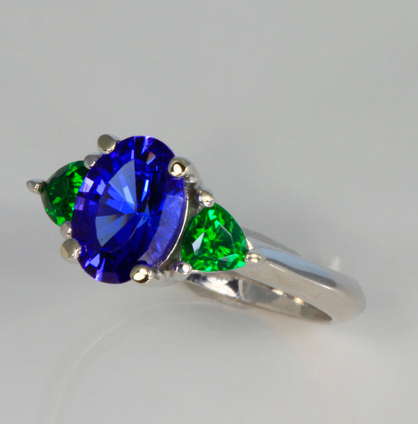 Custom Tanzanite & Tsavorite Garnet Ring in 14kt White Gold - Tanzanite ...